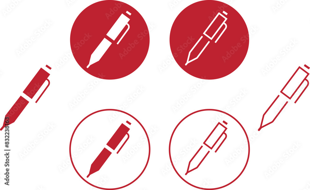 Set of Red Signature pen icons. simple pictogram. Pens, write icons in ...