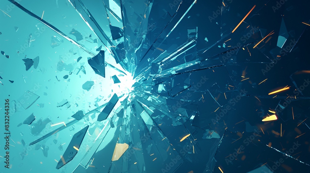 Dynamic change concept: powerful glass shatter effect in cool blue ...