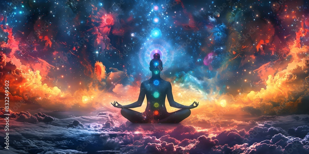 Spiritual meditation background with chakras prana and cosmic universe ...