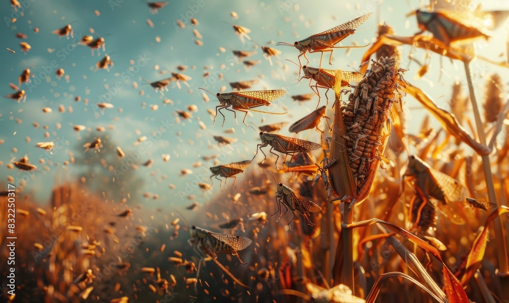 locust invasion, locusts devouring crops, environmental disaster, Stock ...