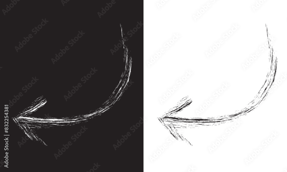 Ink arrow illustration isolated. Grunge arrow icon. Sketch curved arrow ...