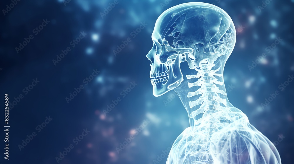 Digital rendering of human skeletal system on a cosmic background ...
