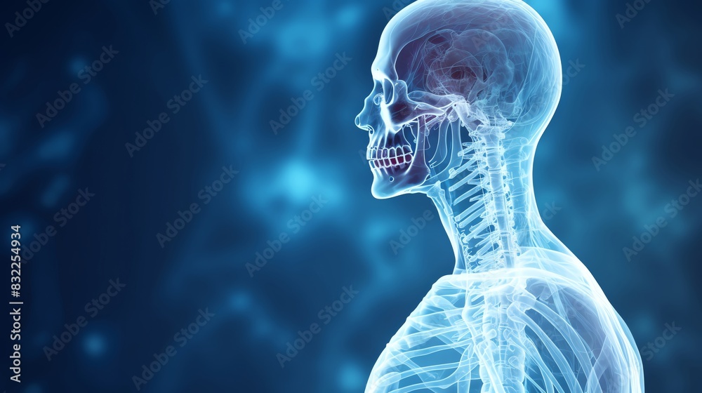 3D of medical illustration of a human skeleton and anatomical ...