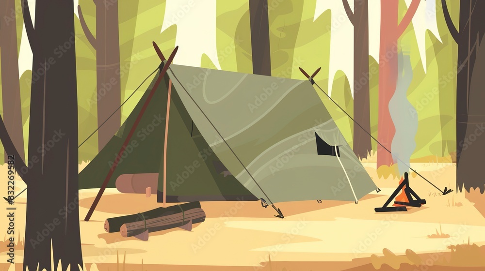 Tent setup infographic flat design side view survival skills theme ...