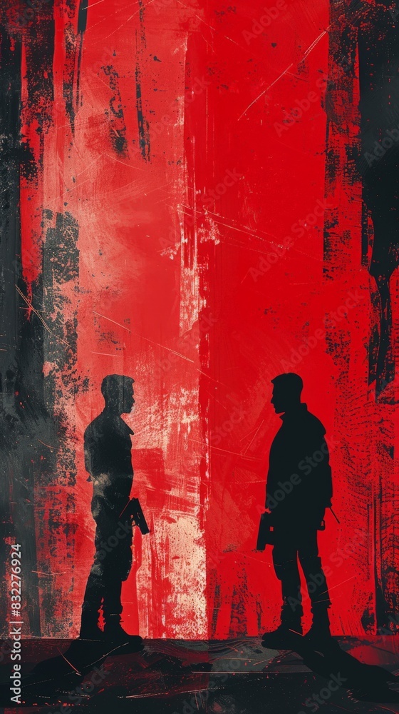 Design a drama-action scene with two characters in a tense standoff ...