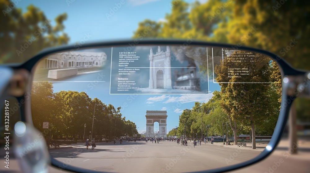 A tourista??s smart glasses displaying historical facts and visitor ...