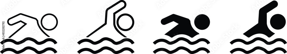 Swimming icon set, Person Swimming Icons, logo emblem design vector ...