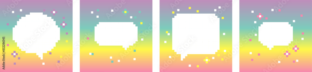 Set of empty pixel art speech bubbles. Pastel rainbow gradient ...