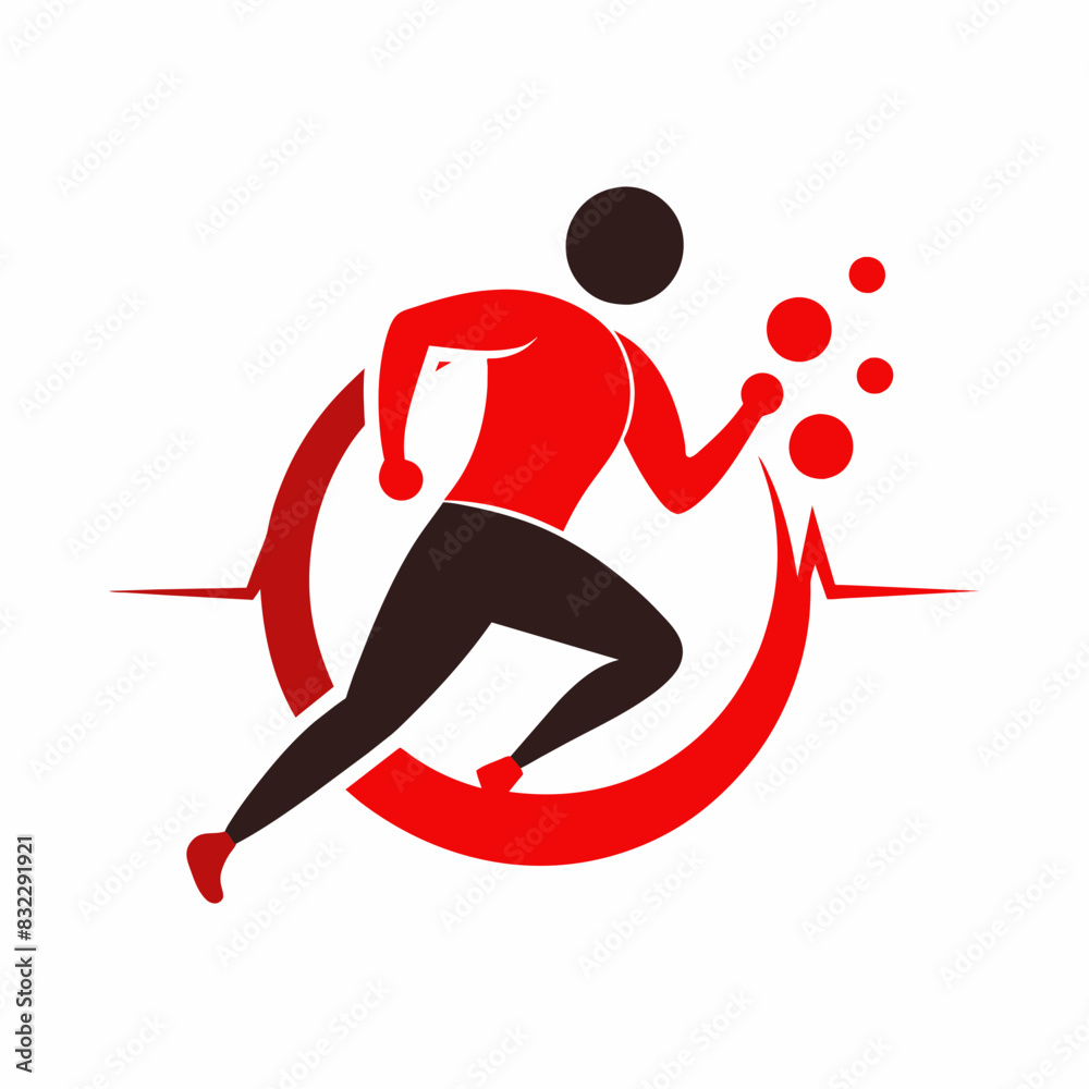Vector illustration of a man in running, joints pain with cardiogram ...