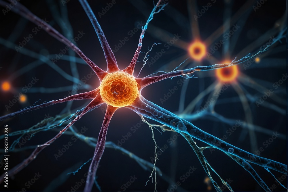 Visualization of nerve cells, transmission of electrical impulses ...