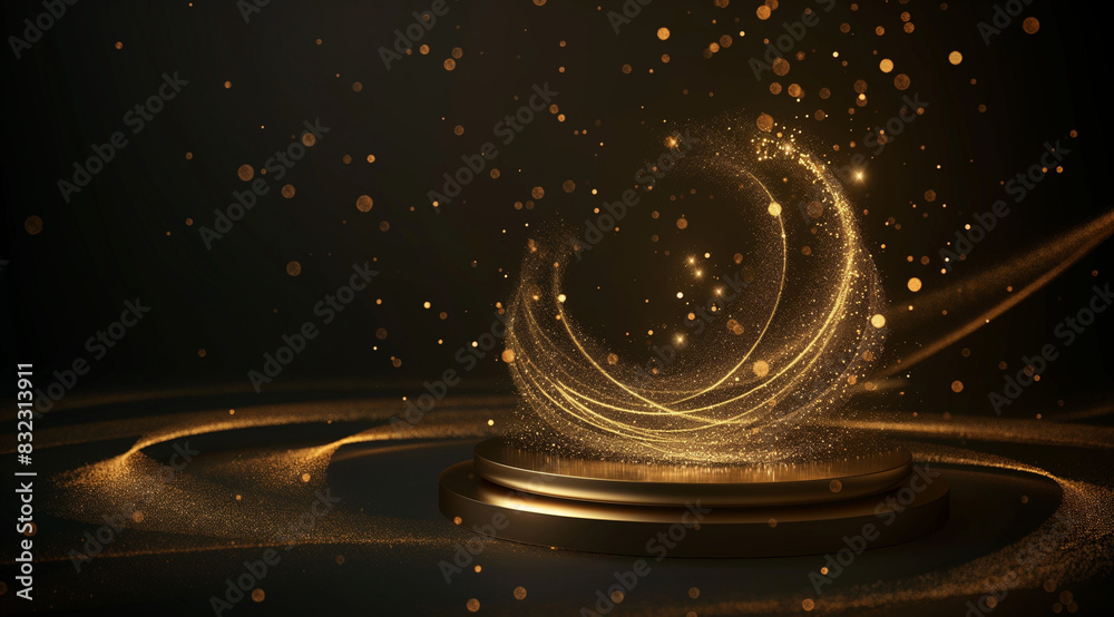 Award ceremony background with a golden shiny podium and trophy ...