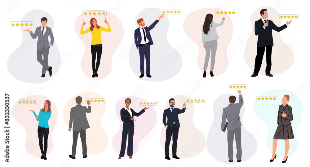 Business people leave five star rating and service satisfaction ...