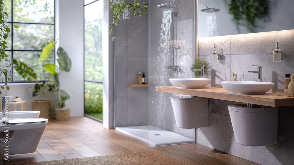 A modern home equipped with water-efficient fixtures such as low-flow ...