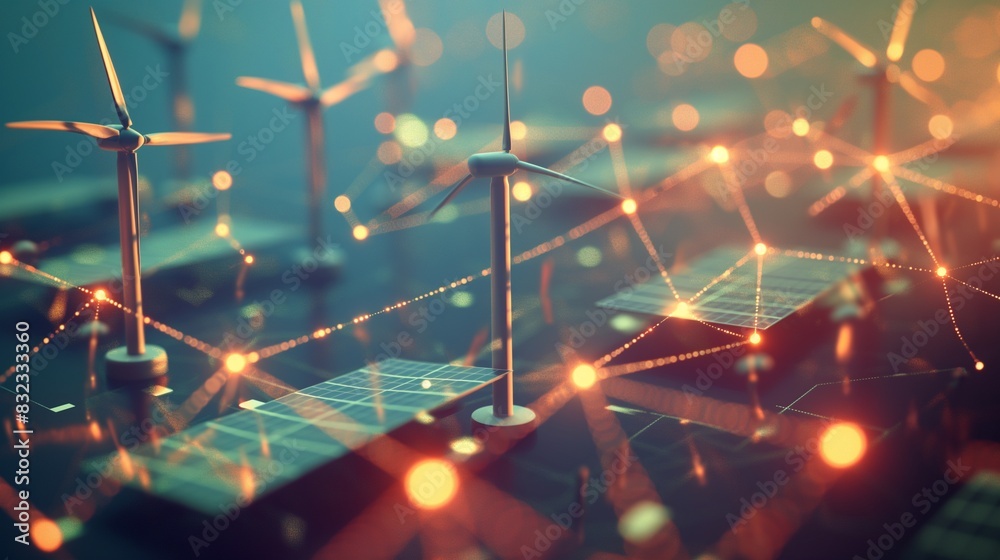 A network of renewable energy sources like wind turbines and solar ...