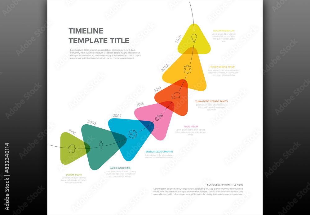 Rainbow color triangle arrows on the curved time line - multipurpose ...