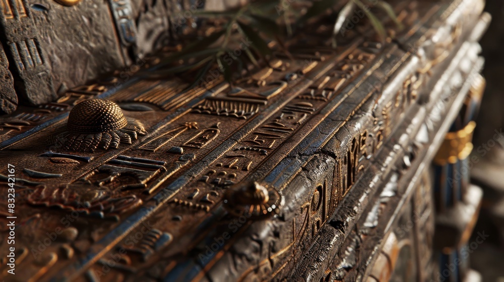 Ancient egyptian hieroglyphics carved in stone for history or culture ...