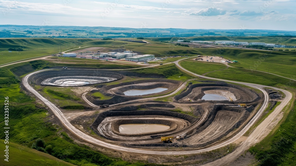 An aerial view of a modern landfill with advanced methane capture ...