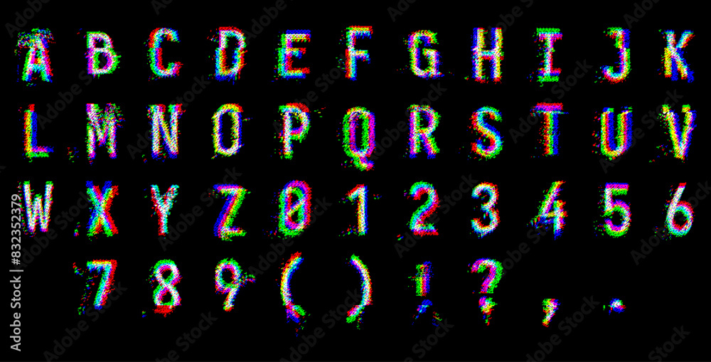 HACKED Cyber Pixel Noise RGB Glitch Type Font. Alphabet Letters ...