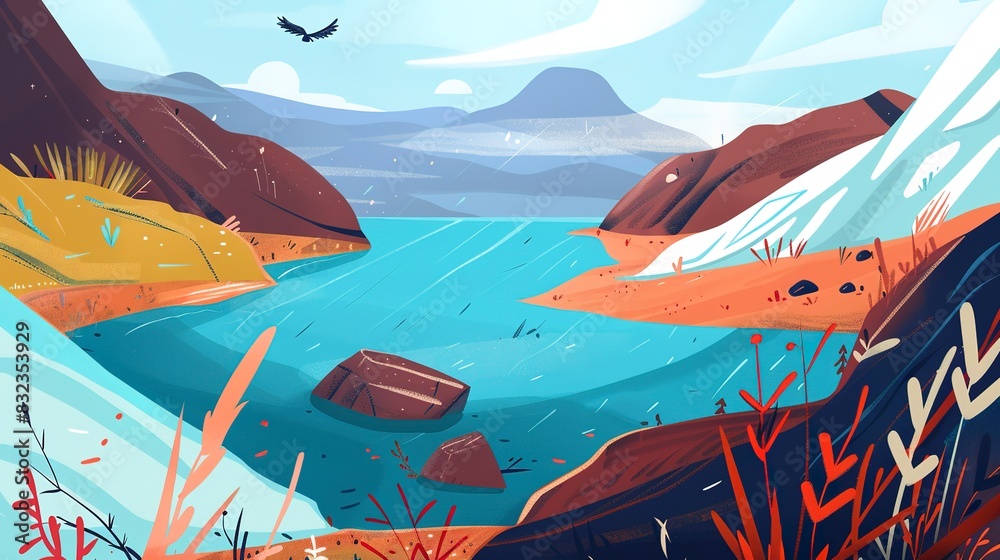 Lake at high altitude infographic flat design side view ecosystem study ...