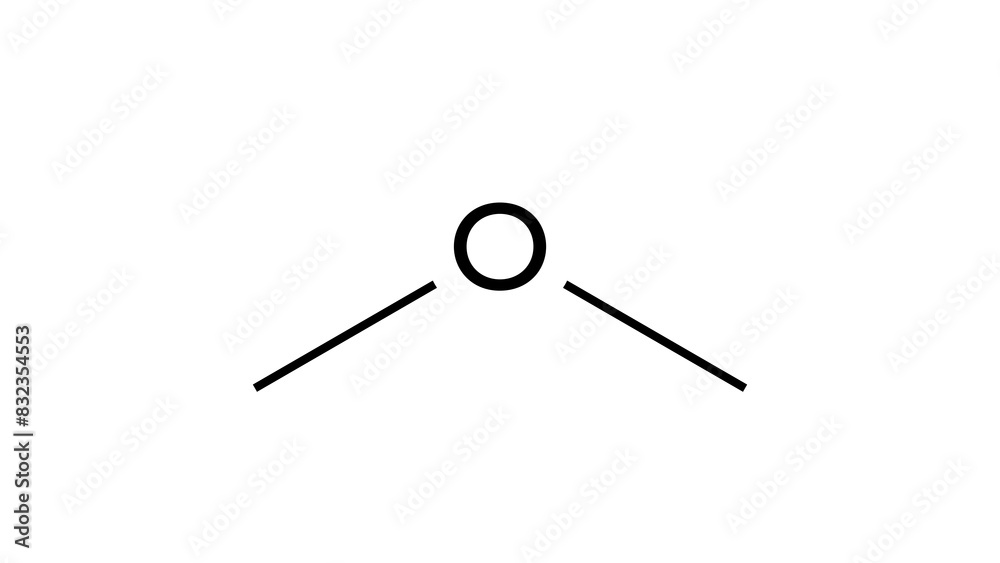 dimethyl ether molecule, structural chemical formula, ball-and-stick ...