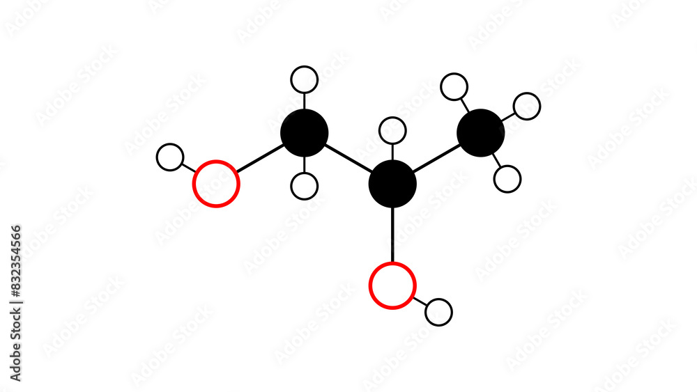 propylene glycol molecule, structural chemical formula, ball-and-stick ...
