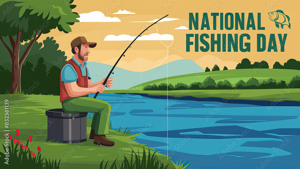 National Go Fishing Day, Fishing Day, National Go Fishing Day poster, illustration, happy ...
