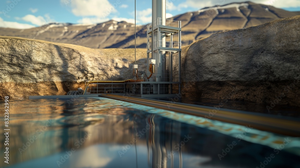 An engineering concept for an advanced geothermal energy extraction system, illustrating high ...