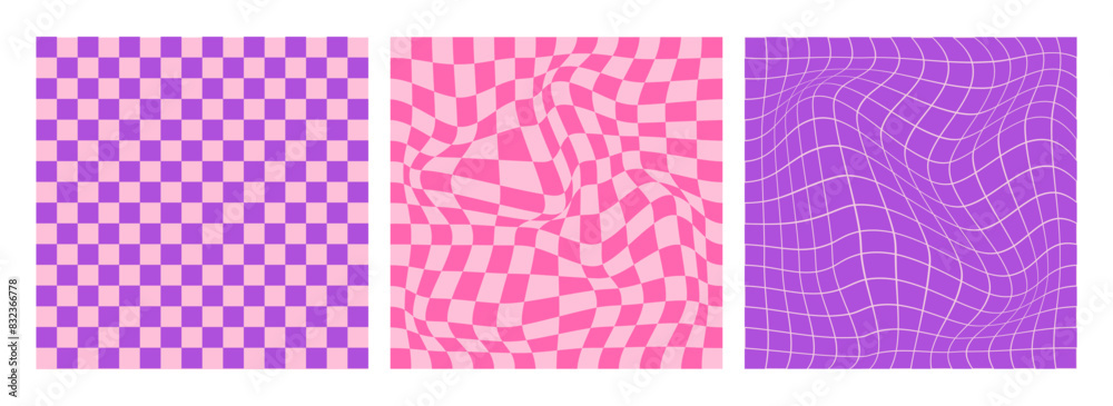 y2k Background. Groovy Checkered Patterns Set in 90s style. Vintage ...