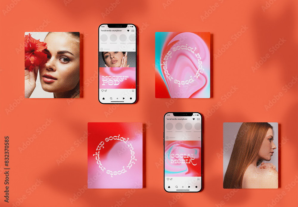 Smartphone Social Media Screens Mockup Stock Template | Adobe Stock