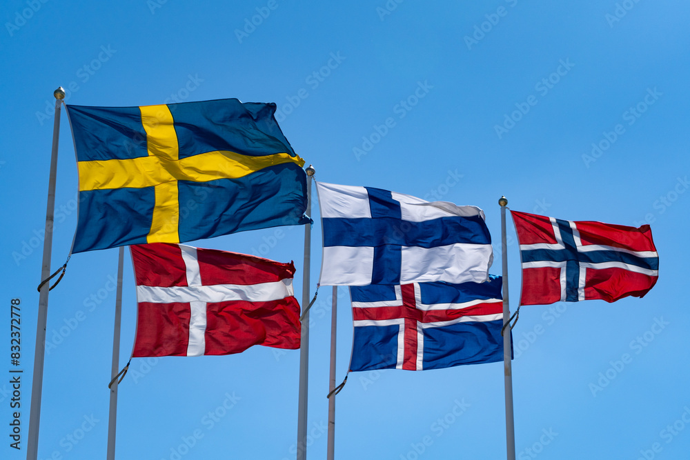 Flags of the Nordic Countries Stock Photo | Adobe Stock