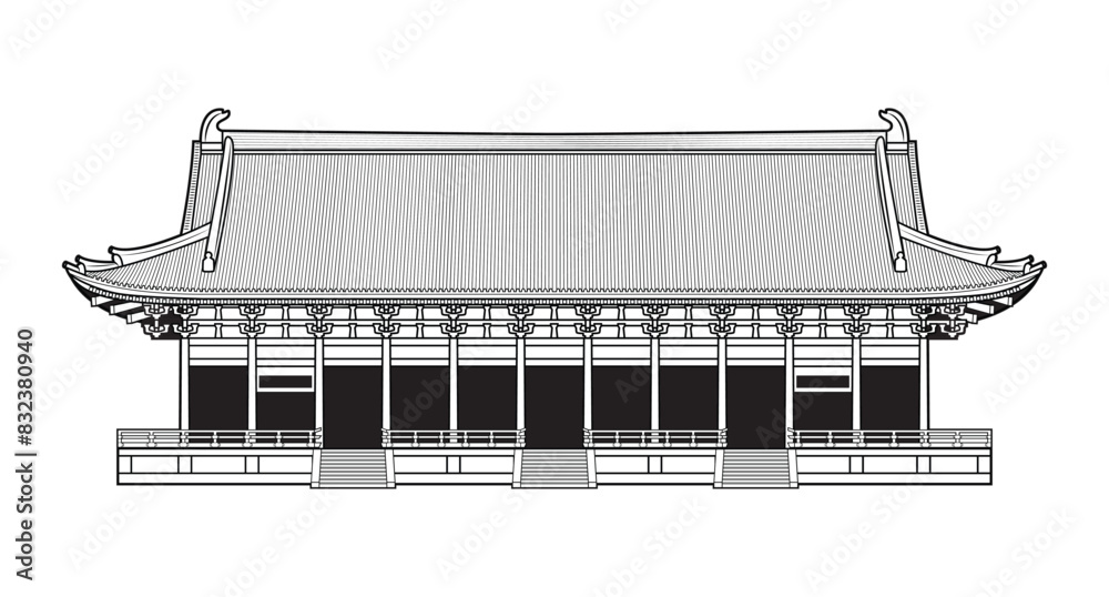 The famous Shinto shrine in Kyoto Japan - Heian jingu Shrine drawing in ...