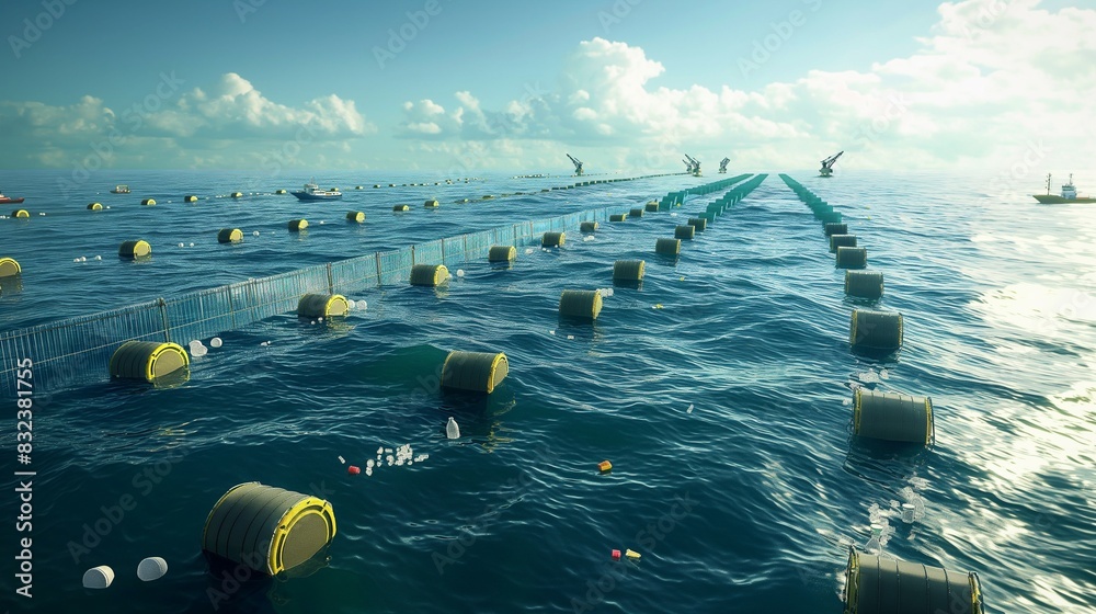 An ocean cleanup system designed to collect and recycle plastic waste ...