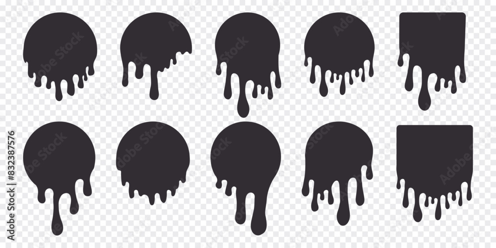 Melt circle stickers paint drip , round label, splash with drops ...