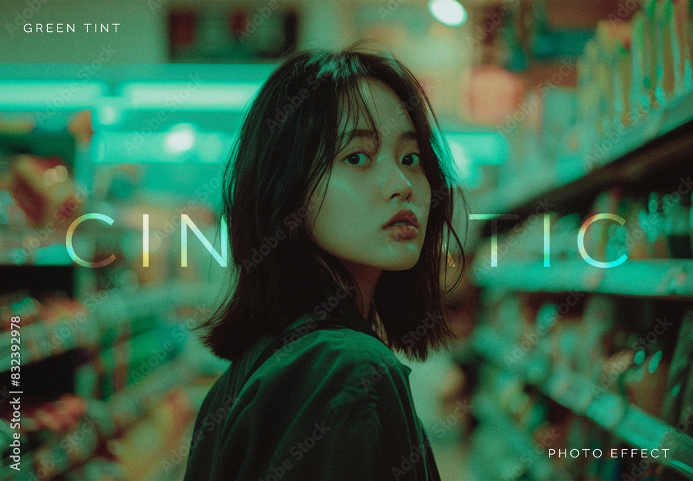 Cinematic Green Tint Photo Effect Mockup Stock Template | Adobe Stock