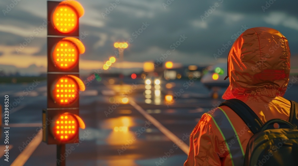 Airport marshalling signal from marshaller for aircraft controls ...