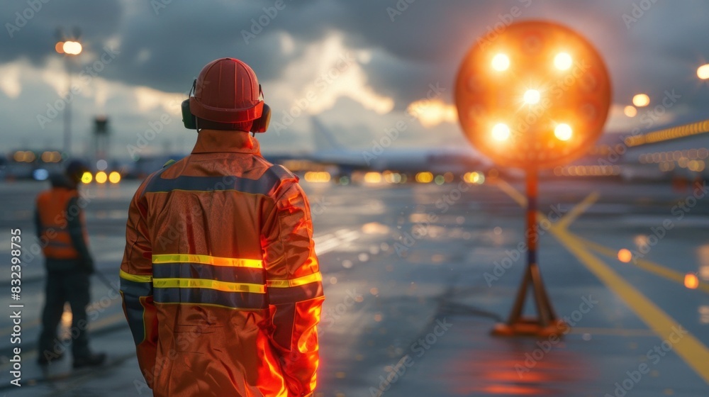 Airport marshalling signal from marshaller for aircraft controls ...
