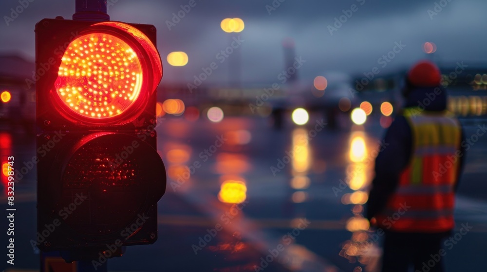 Airport marshalling signal from marshaller for aircraft controls ...