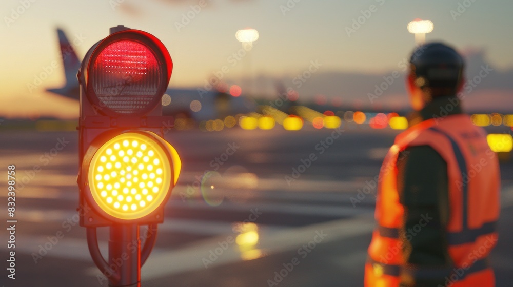 Foto de Airport marshalling signal from marshaller for aircraft ...