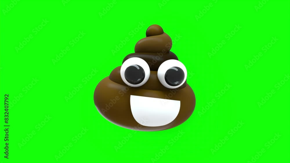 3D Emoji Animation with poop emoji Icon on green screen chroma key, 4K ...