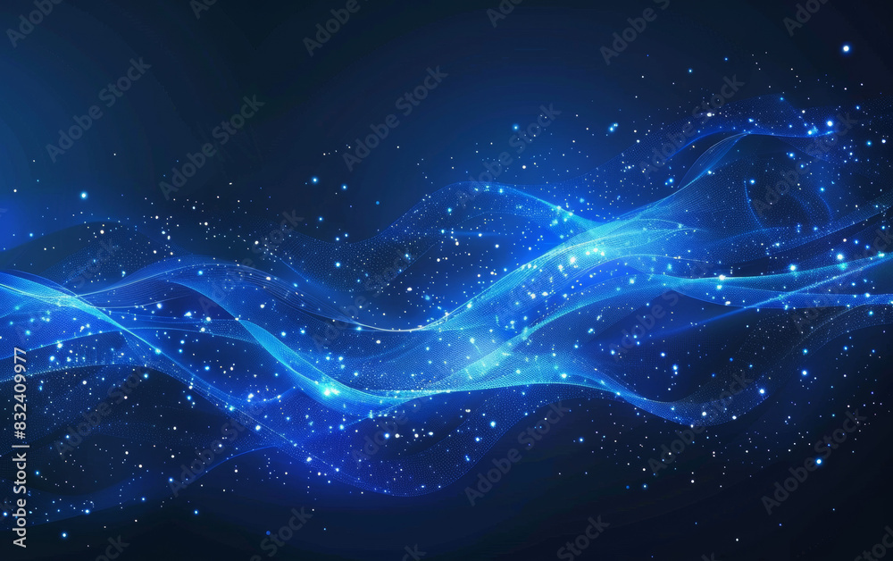 Abstract blue wave background with star-like particles creating a ...