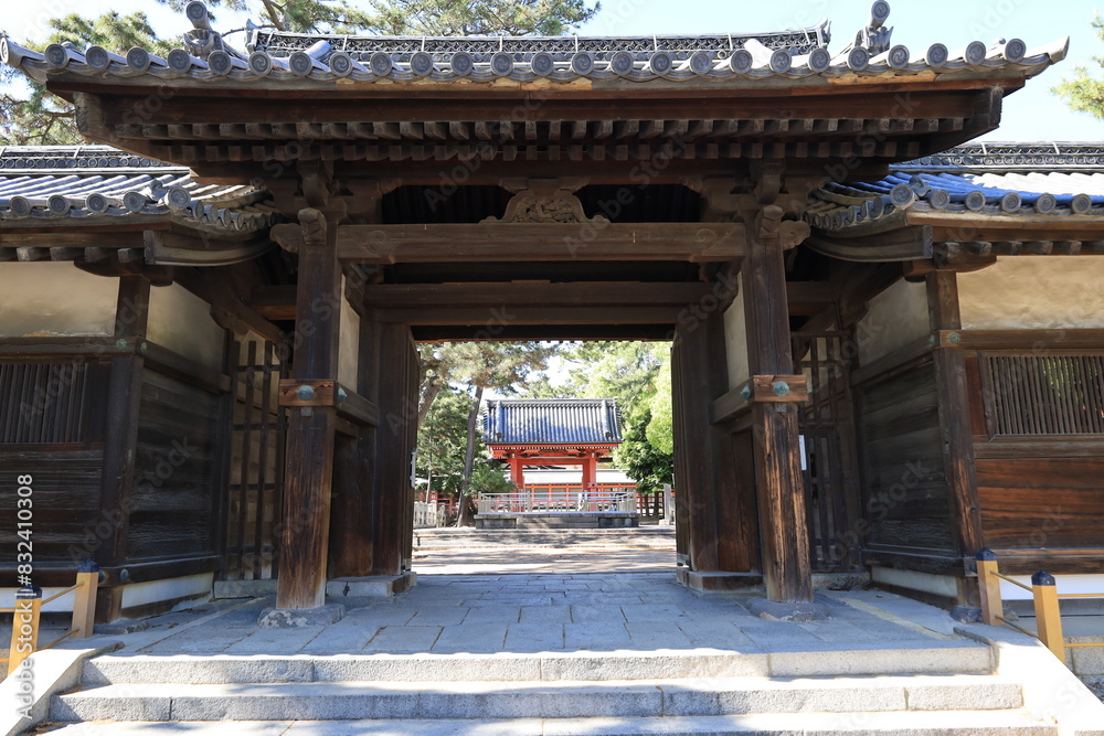 A Japanese shrine : the scene of an entrance gate to the precincts of ...