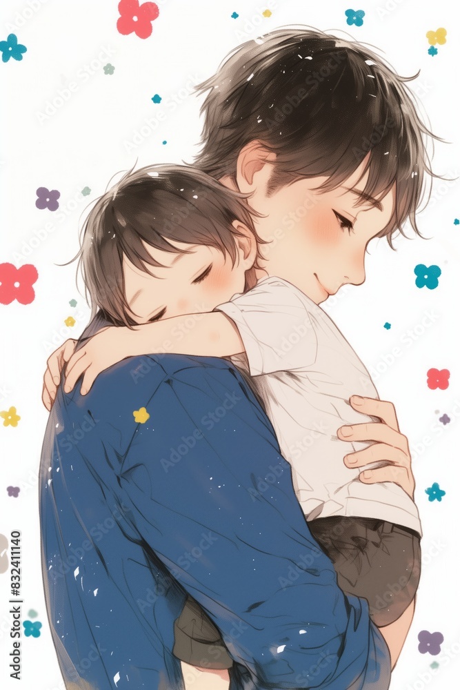 Happy Father's Day summer card design. Cartoon anime style illustration ...