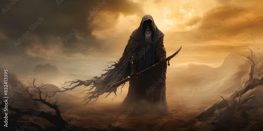 Grim reaper with scythe symbolizes fear of death and mortality in art ...
