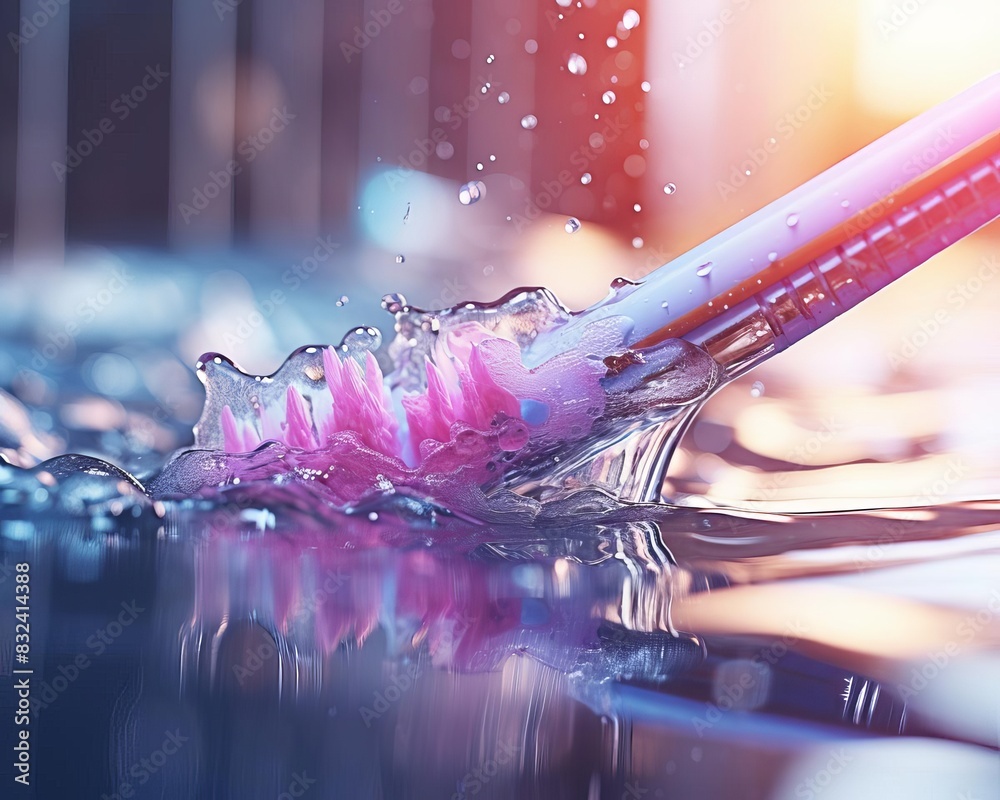 Brushing teeth with a manual toothbrush, water running in the sink ...