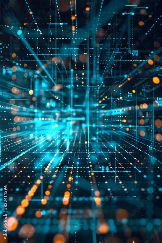 Abstract digital matrix with glowing particles and lines, representing ...