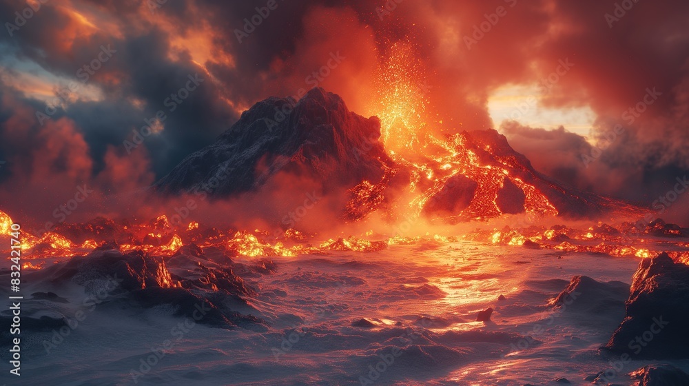 The red magma ejected by the eruption of Iceland volcano flows ...