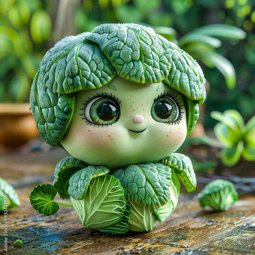 Cute Kawaii Cabbage. Generated Image. A digital illustration of a cute ...