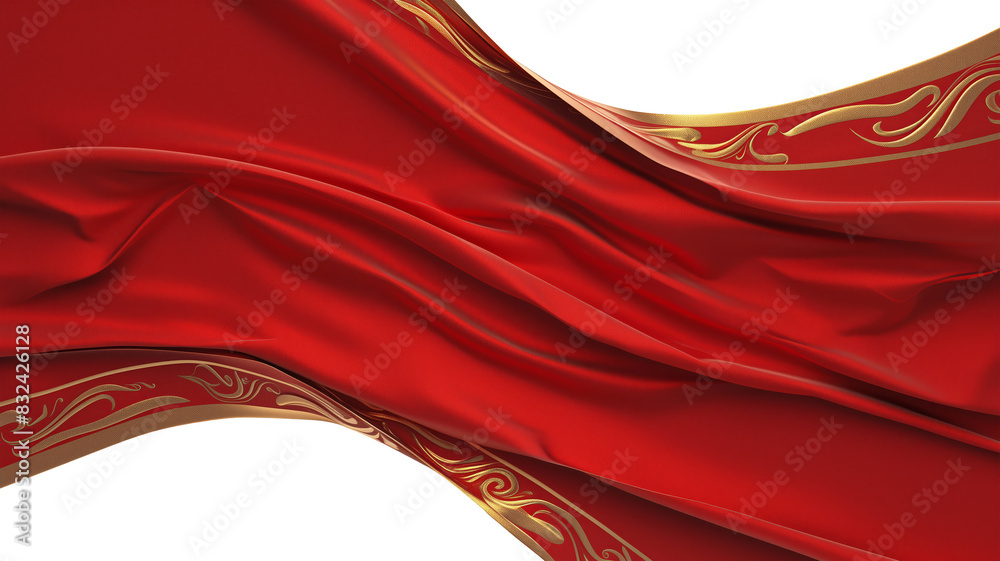 red and gold fabric with a gold border isolated on transparent ...