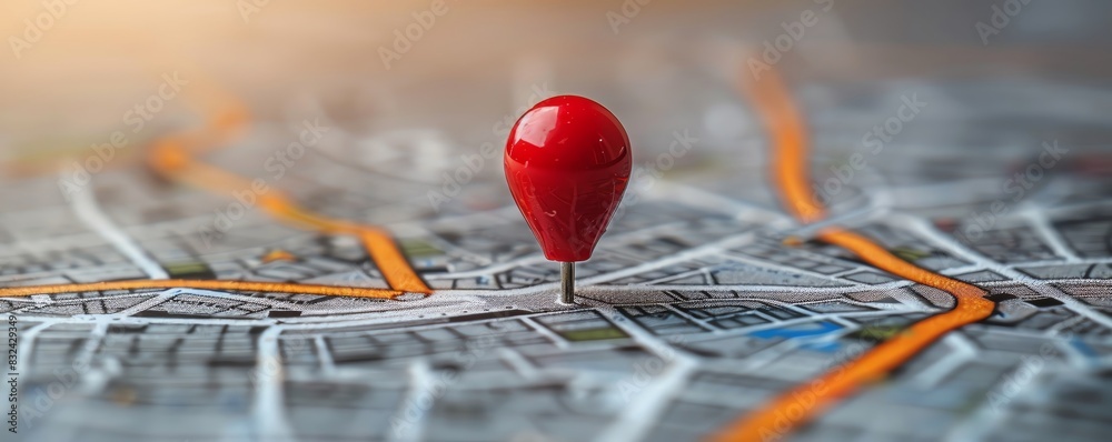 Red pin marking a location on a map, symbolizing navigation ...
