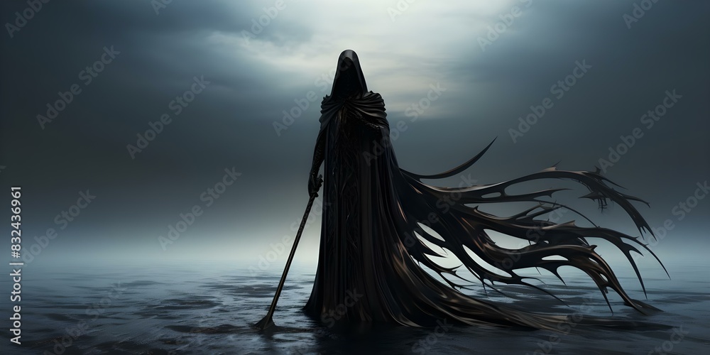 3D animated Grim Reaper with scythe in black cloak dark aesthetic ...